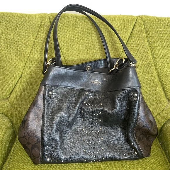 Coach | Bags | Coach Black Lexy Shoulder Handbag Pebble Leather Floral ...